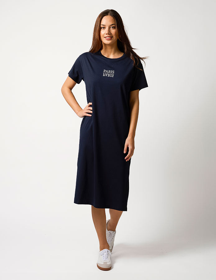 Maxie T-Shirt Dress - Navy Paris Crosses – Stella+Gemma